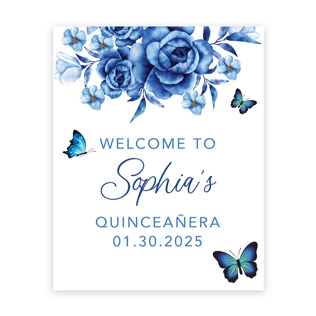 Koyal Wholesale Large Custom Quinceañera Welcome Sign Blue Florals ...