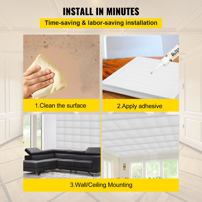 VEVOR 1.64 ft. x 1.64 ft. Glue-Up PVC Ceiling Tile in White | Wayfair