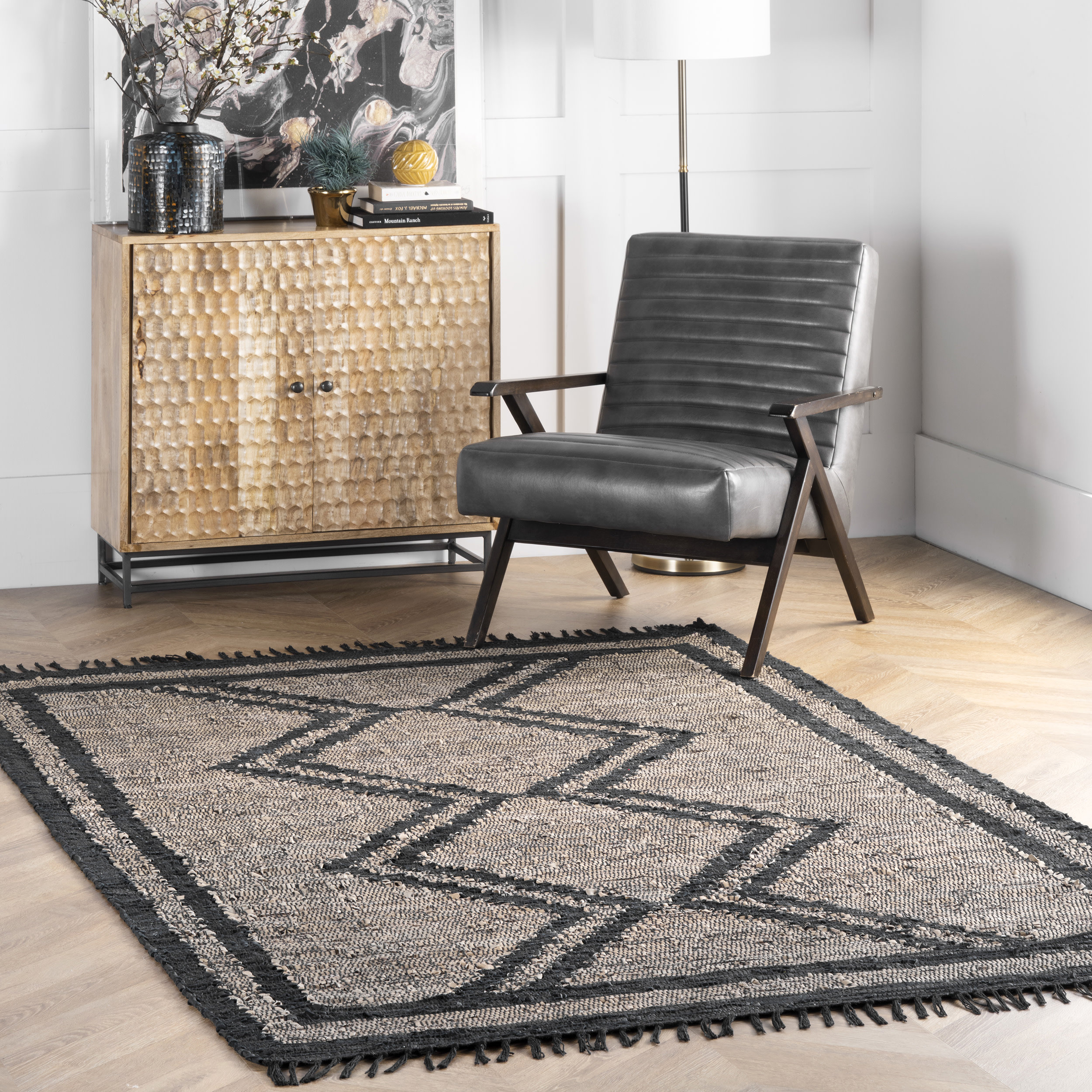 Dakota Fields Handmade Leather Natural/Brown Rug | Wayfair