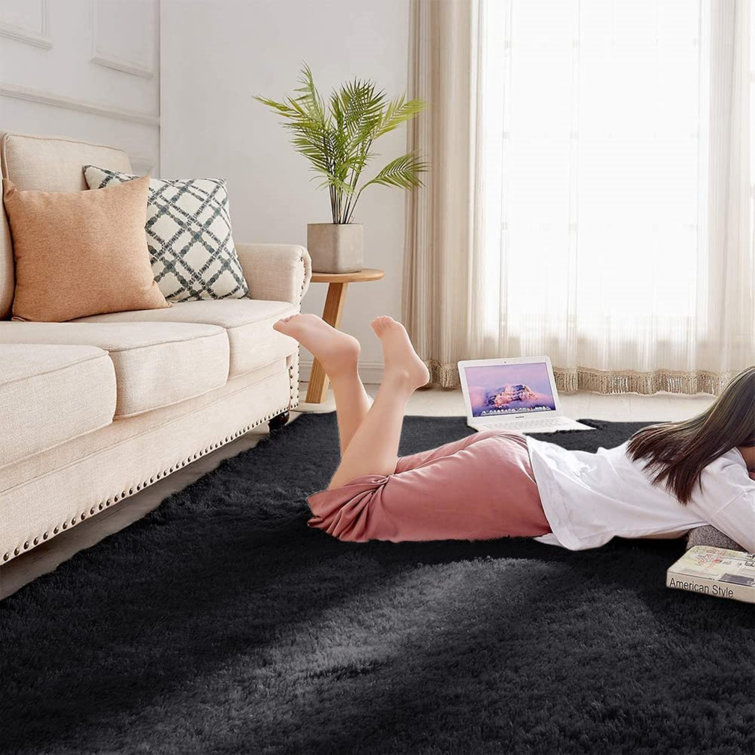 17 Stories Irimia Modern Shaggy Black Indoor / Outdoor Living Room Non ...