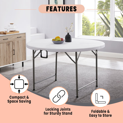 Naomi Home Round Bi-Fold Resin Table with Carrying Handle 5 ft Card ...
