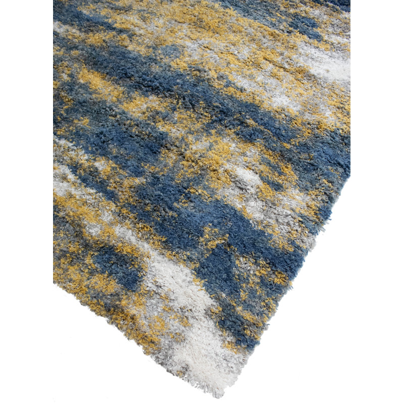 17 Stories Alban Performance Blue/Gold Rug & Reviews | Wayfair
