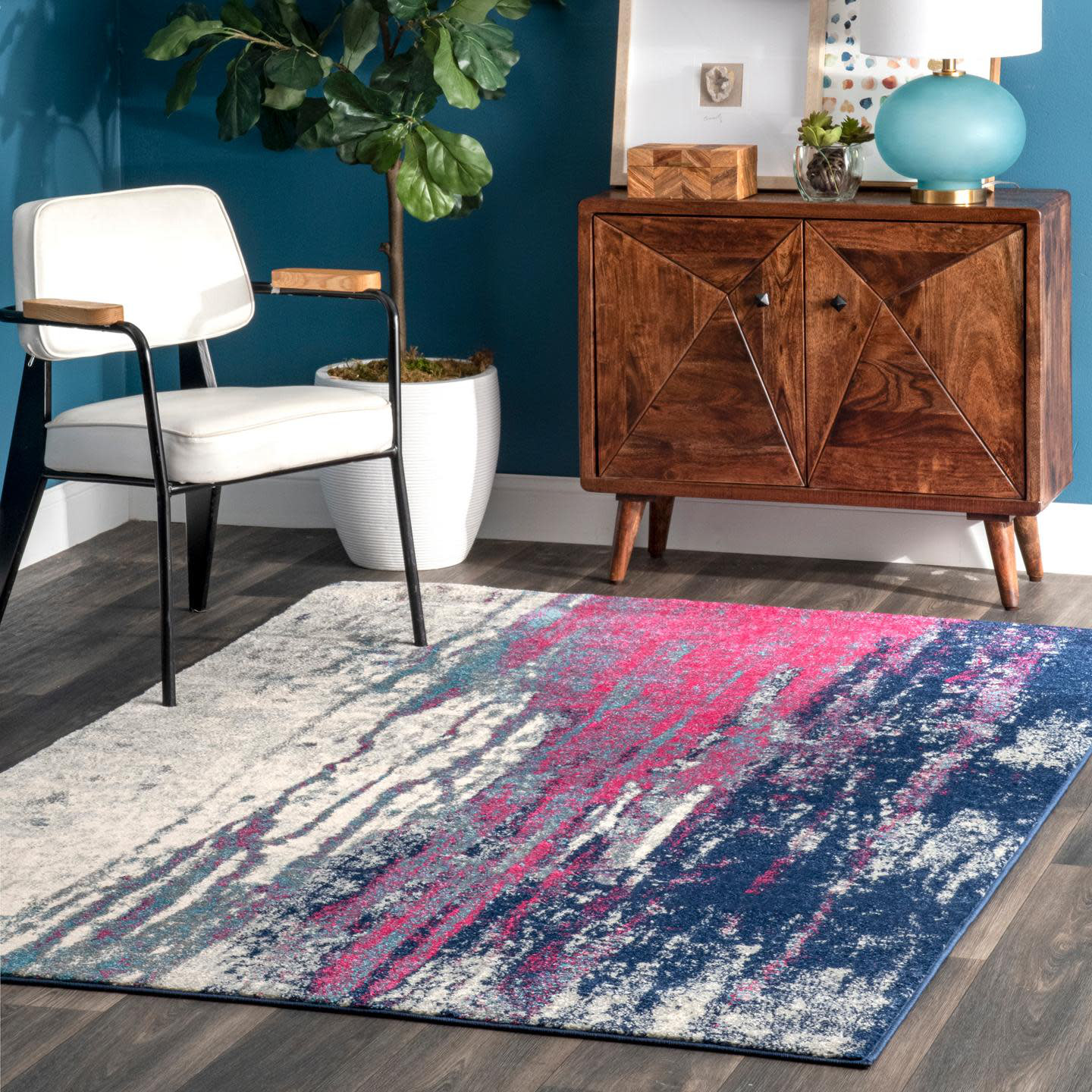 17 Stories Mee Abstract Motif Performance Pink/Blue/Ivory Rug & Reviews ...