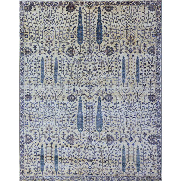 Bokara Rug Co., Inc. Handmade Hand-Knotted Ivory/Blue Rug | Wayfair