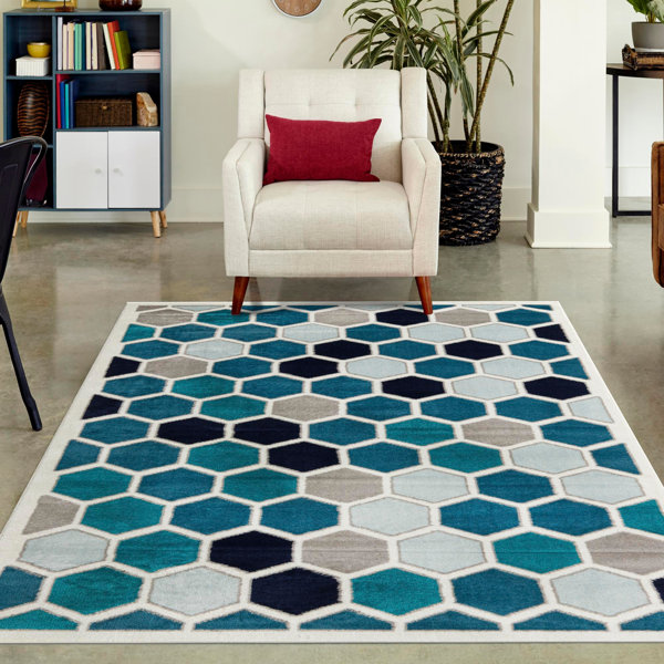 Ebern Designs Santos Performance Aqua/Blue Rug & Reviews | Wayfair