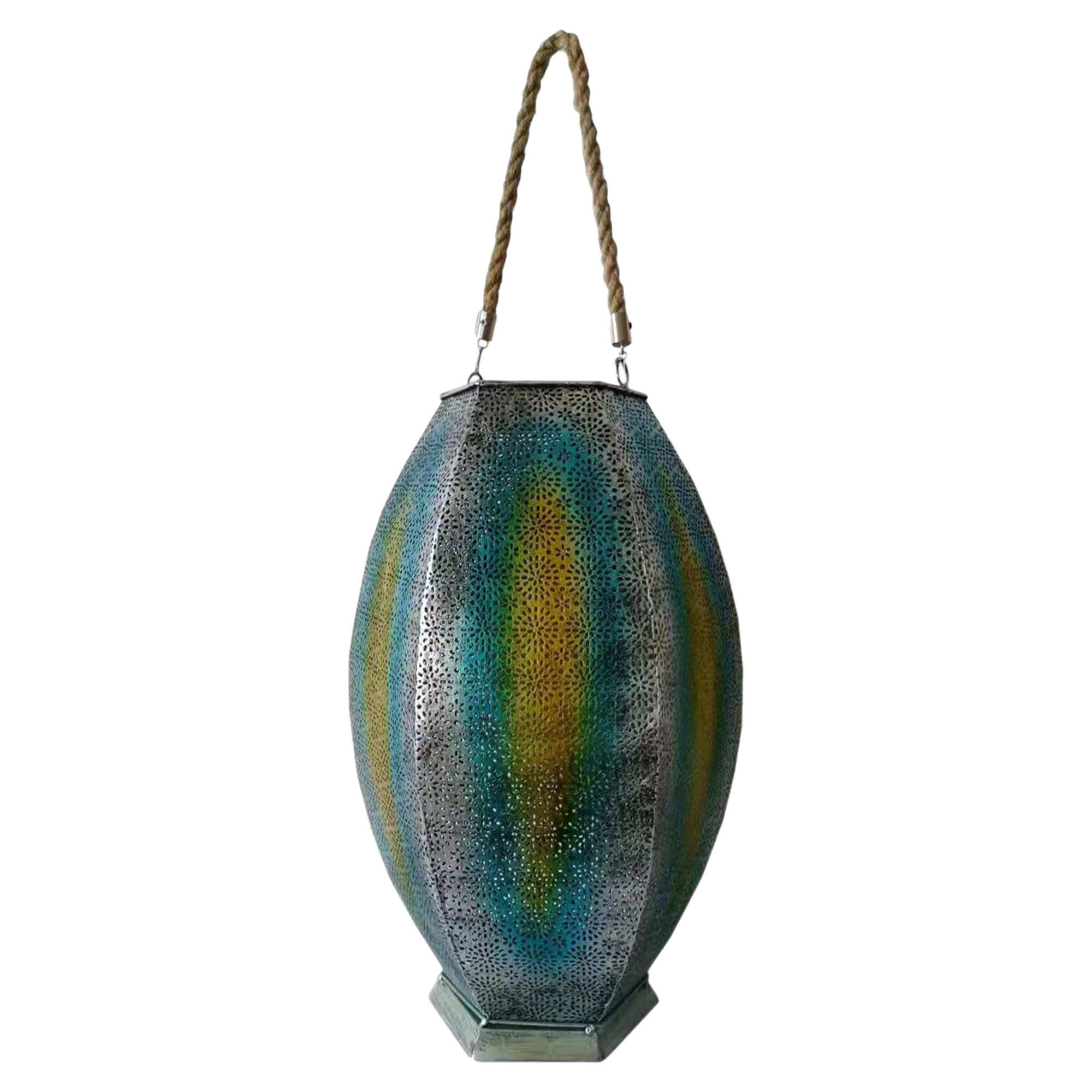 Northlight 15.5" Silver Floral Outdoor Hanging Solar Lantern with Jute ...