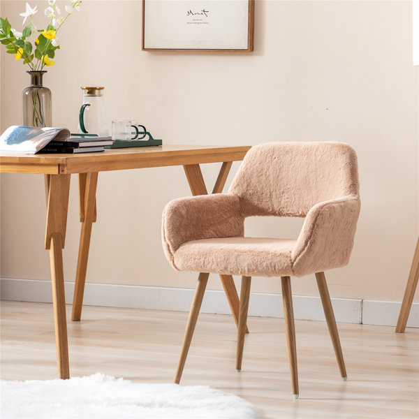 Everly Quinn Launa Faux Fur Arm Chair in Camel | Wayfair