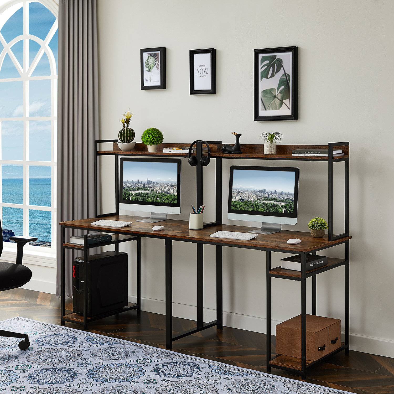 HHK HOME Two Person Computer Desk With Storage, Home Office Double ...