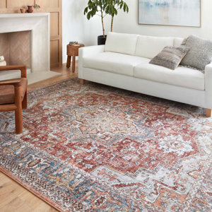 Langley Street Fiorillo Performance Rust/Red/Blue Rug & Reviews | Wayfair