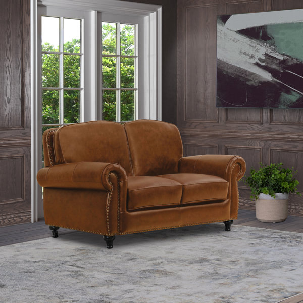 Lark Manor Perryton 64'' Genuine Leather Rolled Arm Loveseat & Reviews ...