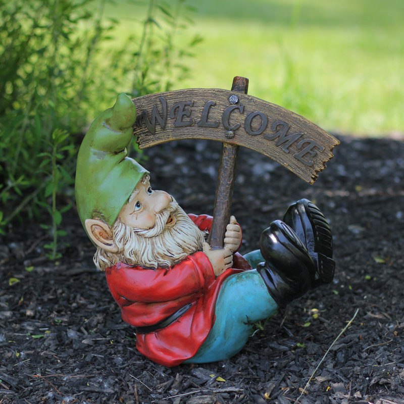 Northlight 10.5" Silly Gnome With Welcome Sign Outdoor Garden Statue ...