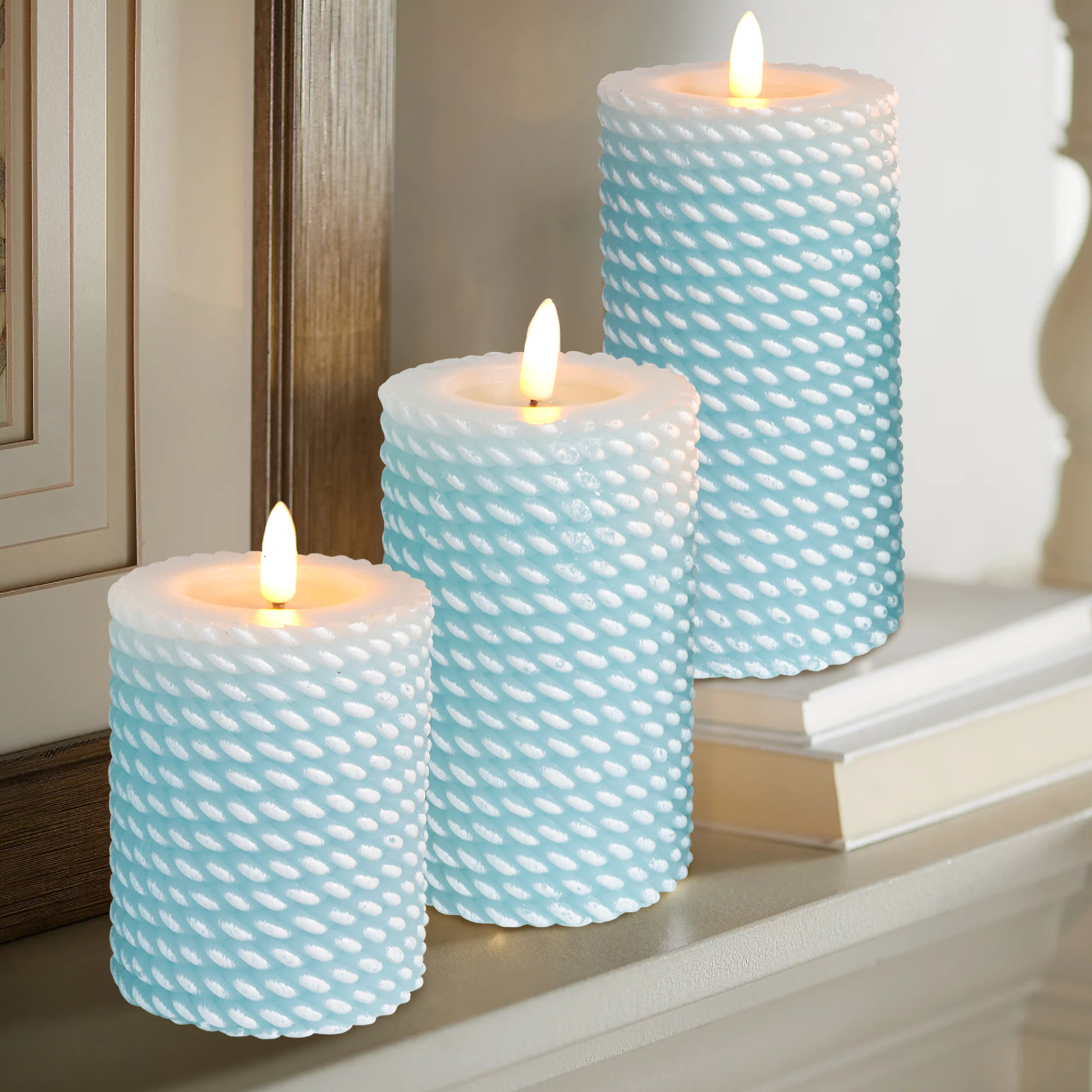 The Party Aisle™ 3 Piece Rope Texture Unscented Flameless Candle Set ...
