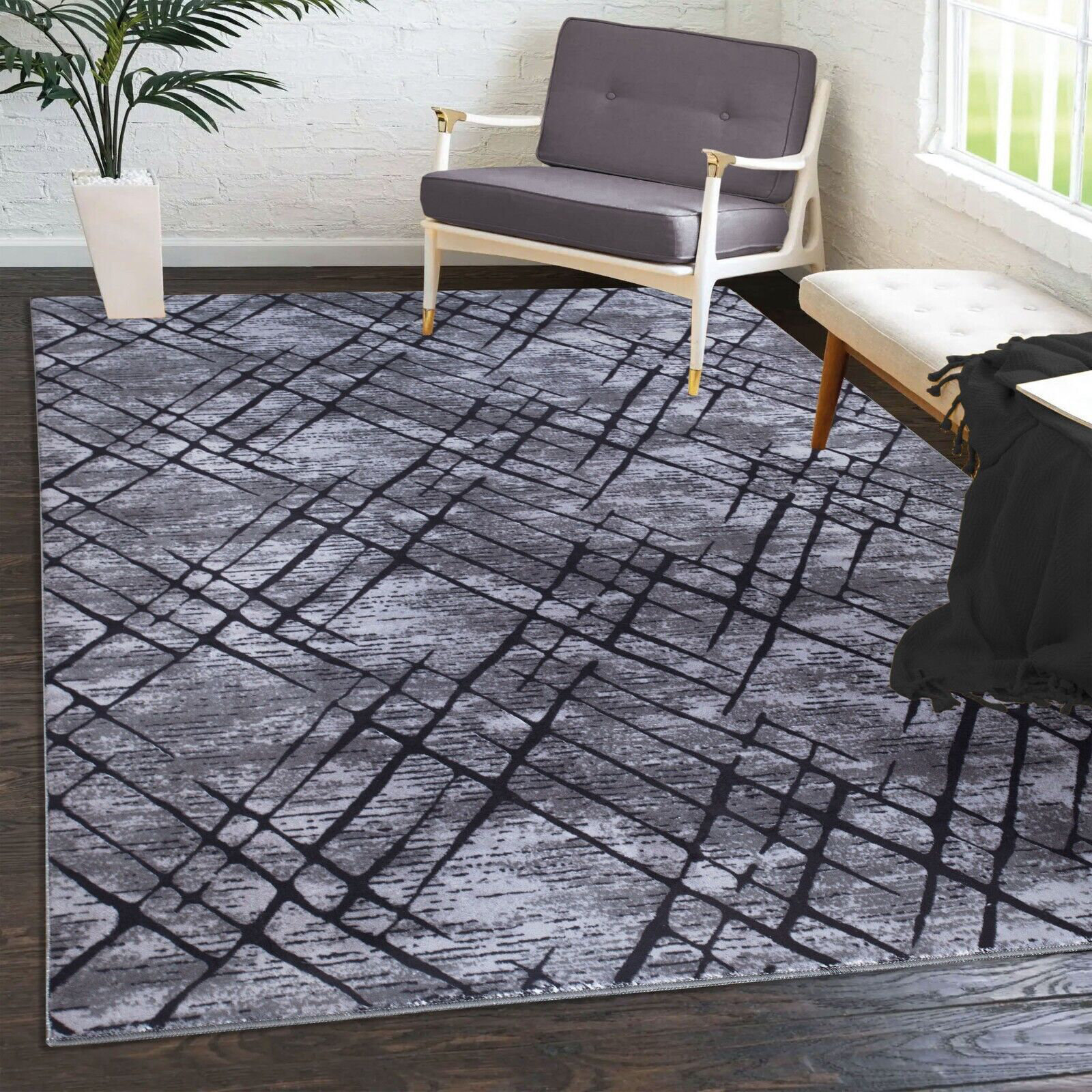 Borough Wharf Emsley Living Room Grey/Black Rug | Wayfair.co.uk