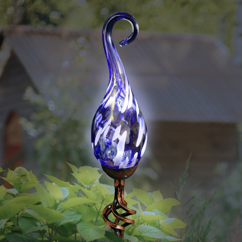 Exhart Solar Hand Blown Pearlized Glass Spiral Flame Garden Stake with ...