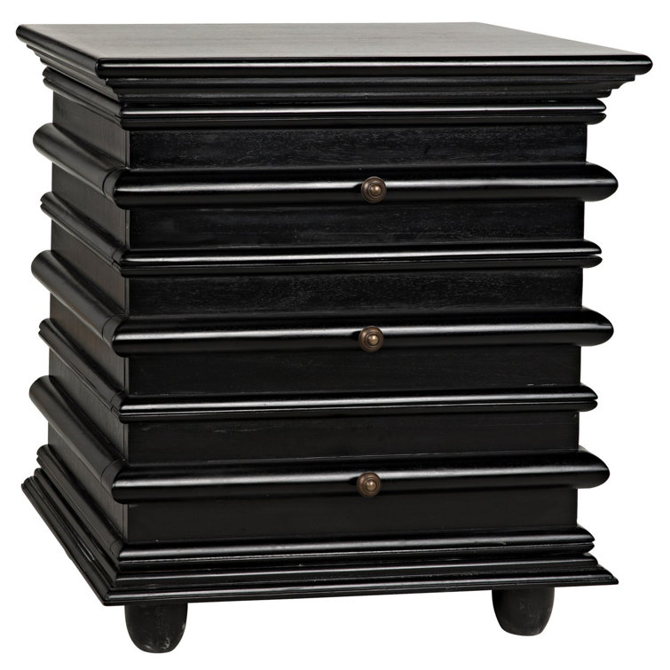 Noir Ascona 30'' Tall Solid Wood 3 - Drawer End Table | Wayfair