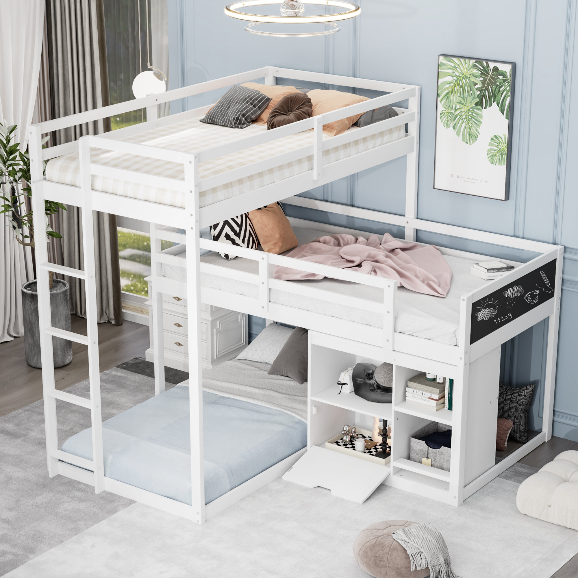 Harriet Bee Gulea Twin Over Twin Over Twin L-Shaped Bunk Beds with ...