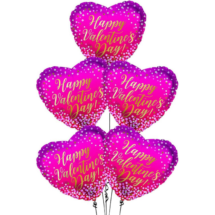 PMU Heart Shaped Valentines Day Balloons 17-inch Mylar (Confetti Dots ...