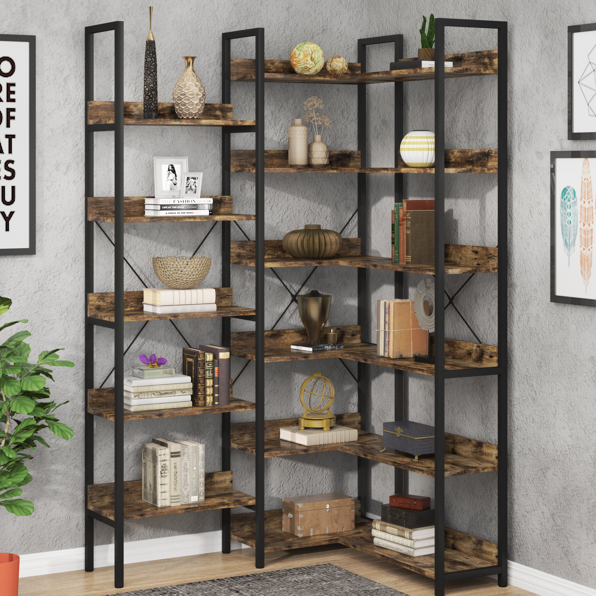 17 Stories 75.2'' H Iron Corner Bookcase | Wayfair