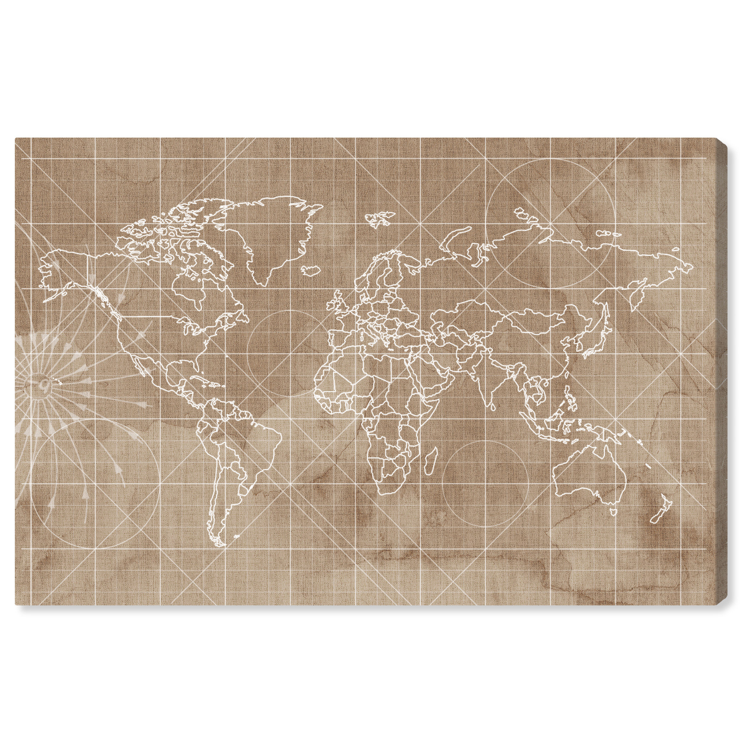 Oliver Gal Tan Map Vintage World Coordinates Industrial Brown by Oliver ...