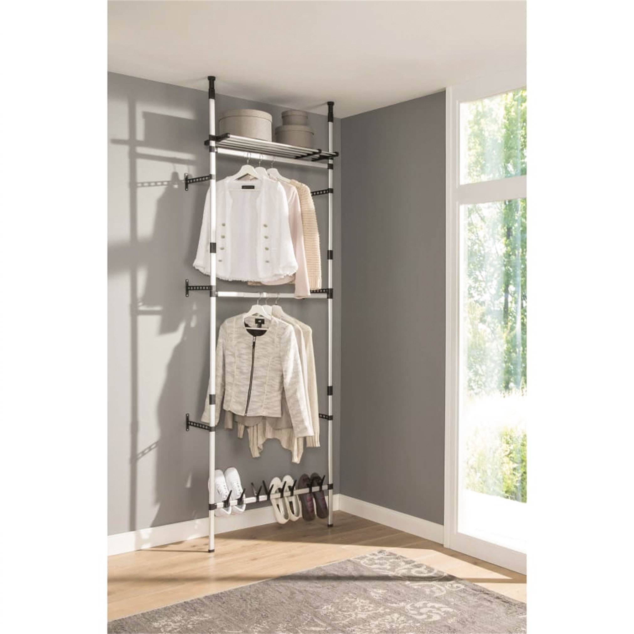 Rebrilliant Telescopic Wardrobe System With Rods And Shelf Aluminium ...