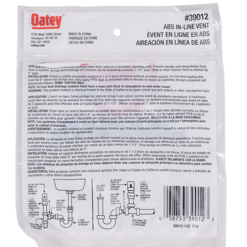 Oatey 1.5" ABS In-Line Cheater Air Admittance Vent & Reviews | Wayfair