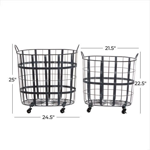 Gracie Oaks Industrial 2 Piece Metal/Wire Basket Set & Reviews | Wayfair