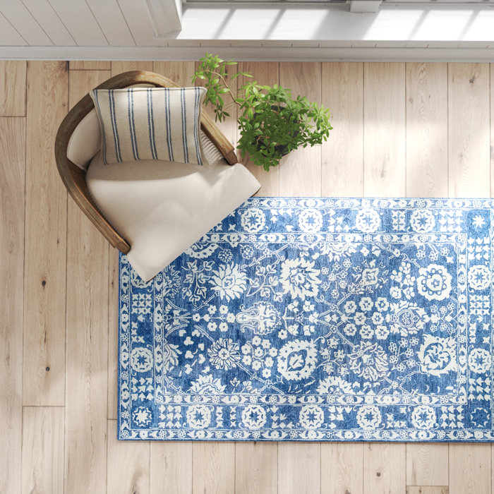 Birch Lane™ Cece Handmade Wool Blue/White Rug & Reviews | Wayfair