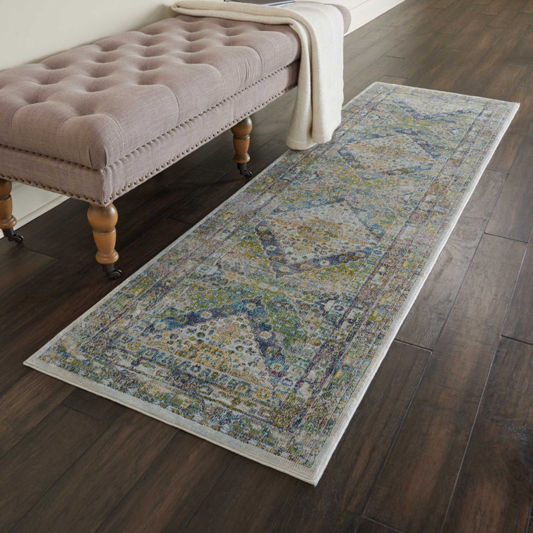 Bungalow Rose Burnie Machine Woven / Power Loomed Blue/Green/Ivory Rug ...