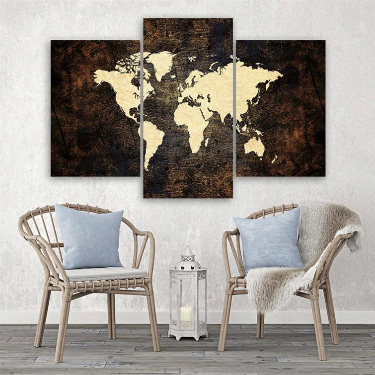 Borough Wharf World Map - 3 Piece Wrapped Canvas Graphic Art | Wayfair ...