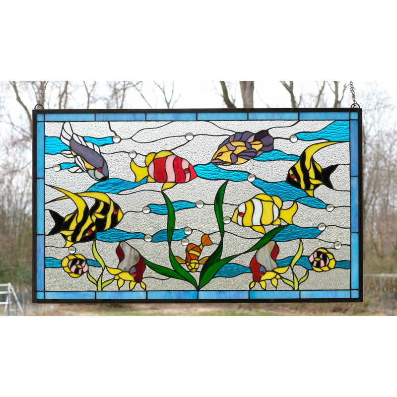Rosecliff Heights Fish Under the Sea Stained Glass Window Panel | Wayfair