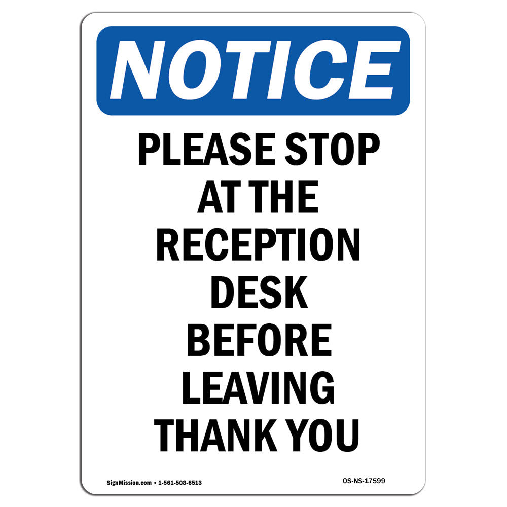 SignMission Please Stop At The Reception Desk Sign | Wayfair
