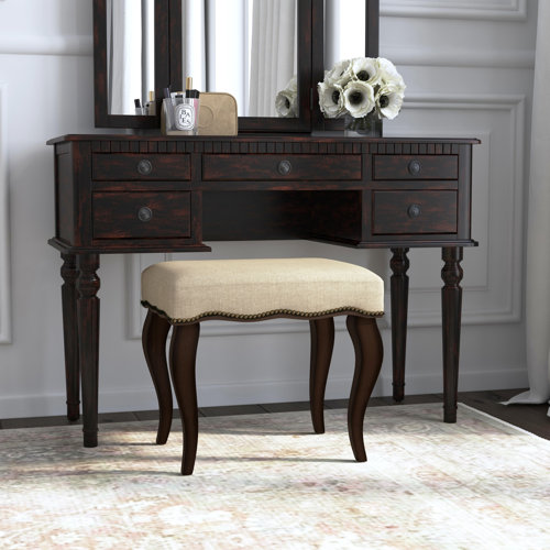 Darby Home Co Winland 19'' Tall Solid Wood Vanity Stool & Reviews | Wayfair