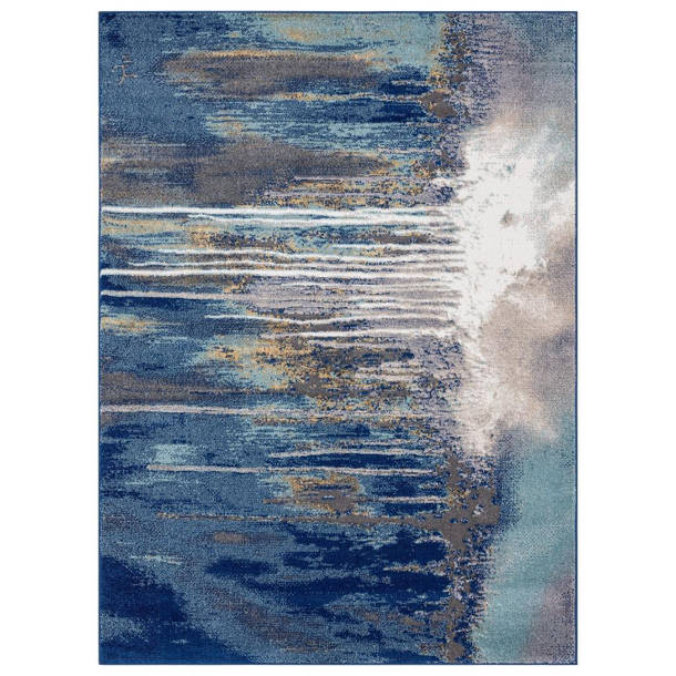 17 Stories Elrosa Performance Blue/Gray/Brown Rug | Wayfair