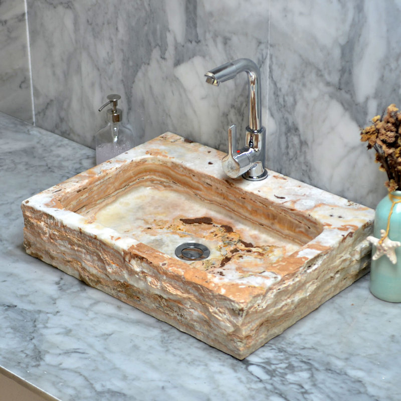 AA Warehousing 14.96'' Beige Stone Rectangular Vessel Bathroom Sink ...