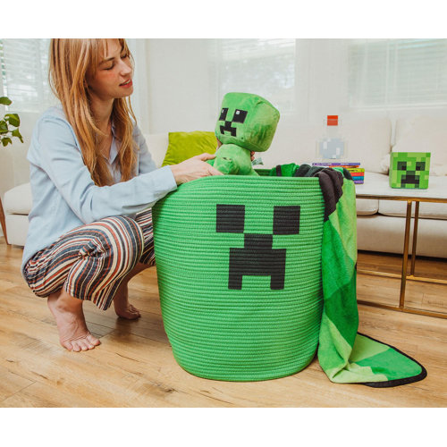Ukonic Minecraft Green Creeper Woven Cotton Rope Hamper Storage Basket ...