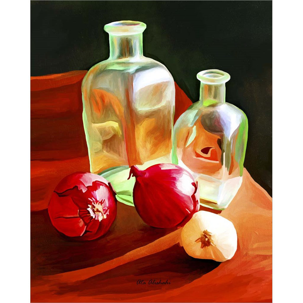 Trinx Bottles And Onion by Ata Alishahi - Wrapped Canvas Print | Wayfair