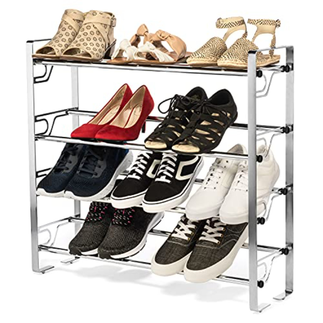 USTECH 4-Tier Slide-N-Adjust Premium Multi-Position Metal Chrome Shoe ...