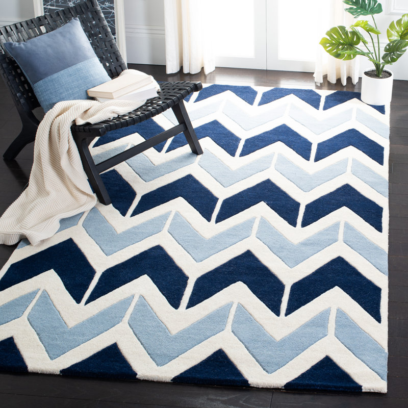 George Oliver Deedie Handmade Wool Dark Blue/Light Blue/White Rug ...