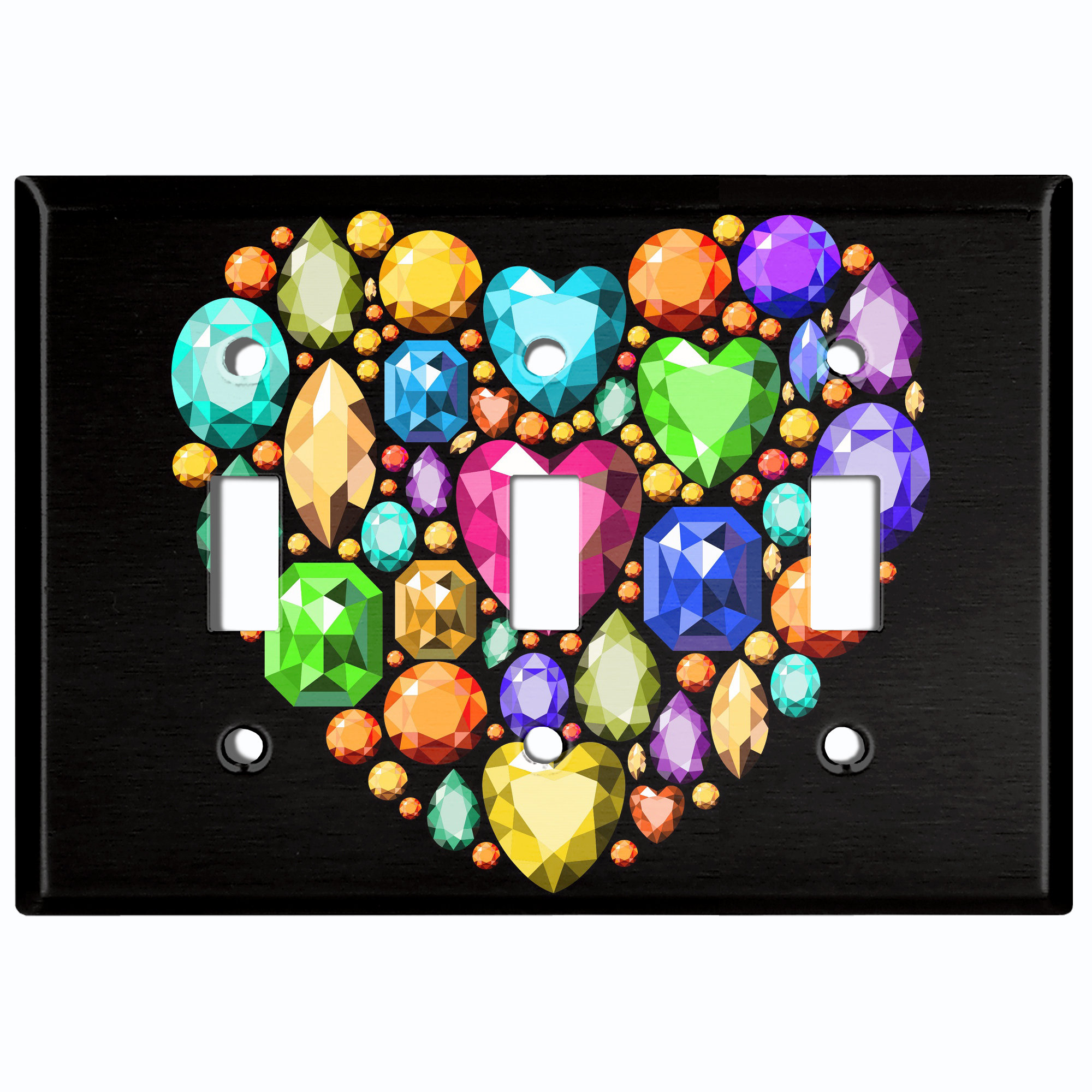 WorldAcc Colorful Diamond Jewels Black Heart Toggle Light Switch Wall ...