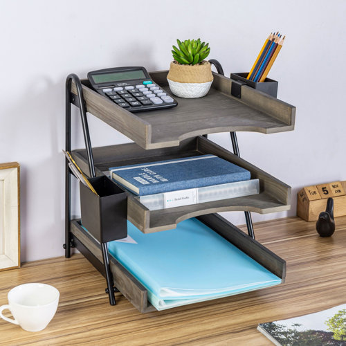Rosecliff Heights Banan 3-Tier Wood Desktop File Organizer | Wayfair