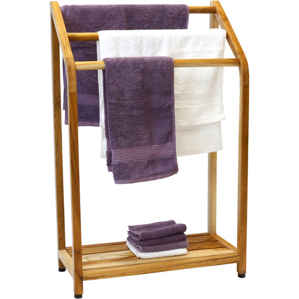 Aqua Teak Sula Clear Shield Versatile Teak Free Standing Towel Rack ...
