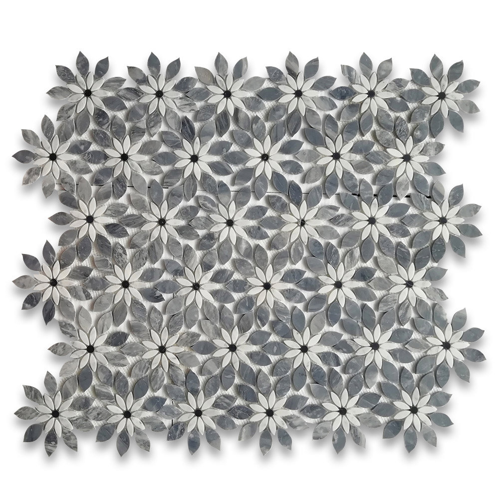 Marble Online Bardiglio Grey Marble Wildflower Rain Flower Waterjet ...
