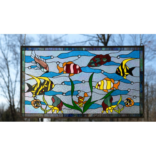 Rosecliff Heights Fish Under the Sea Stained Glass Window Panel | Wayfair