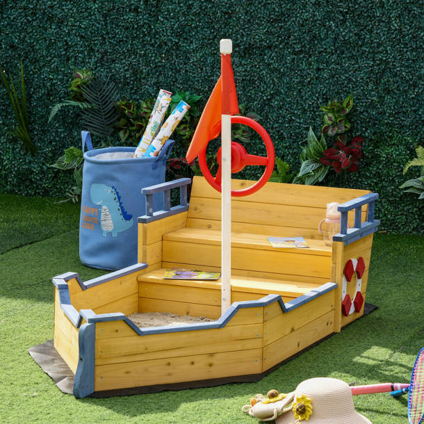 SwingKing 120Cm x 35Cm Wood Square Sandbox with Cover | Wayfair.co.uk