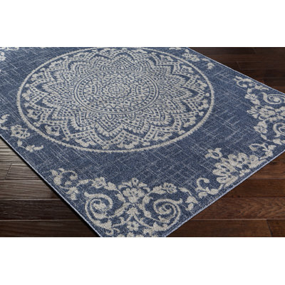 Bungalow Rose Performance Blue/Cream Rug | Wayfair