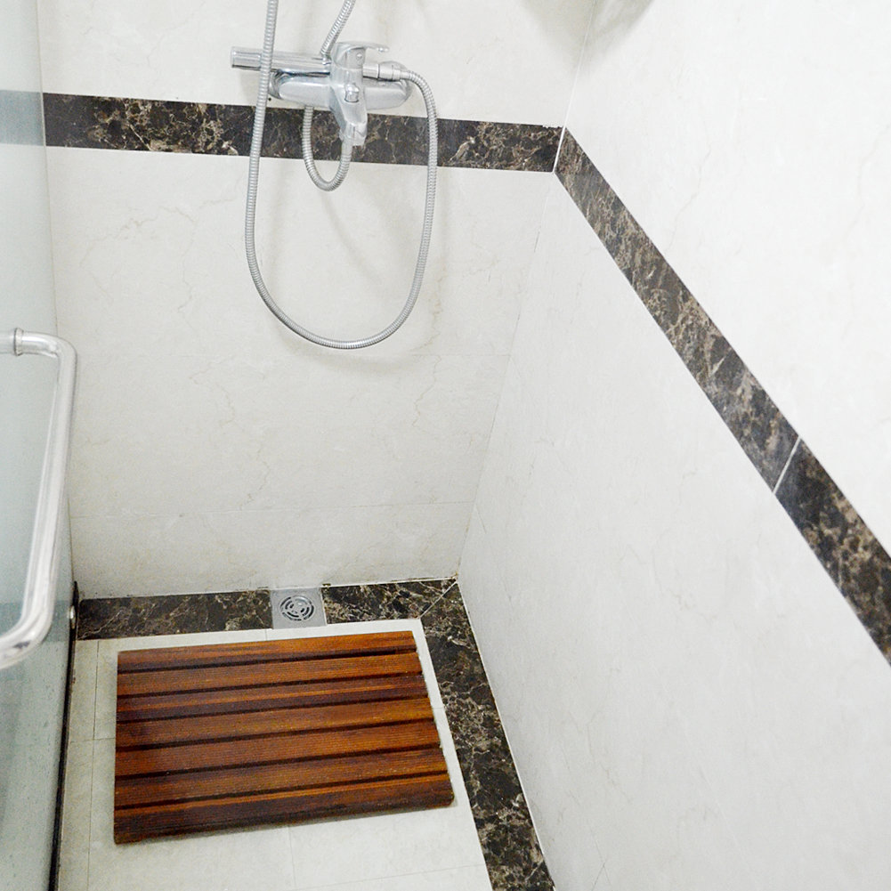 Rosecliff Heights Youngquist Rectangle Teak & Wood Non-Slip Shower mat ...