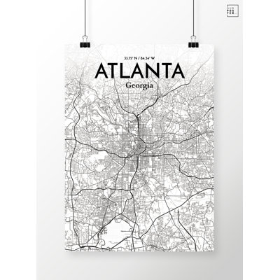 Wrought Studio 'Atlanta City Map' Graphic Art Print Poster in Tones ...
