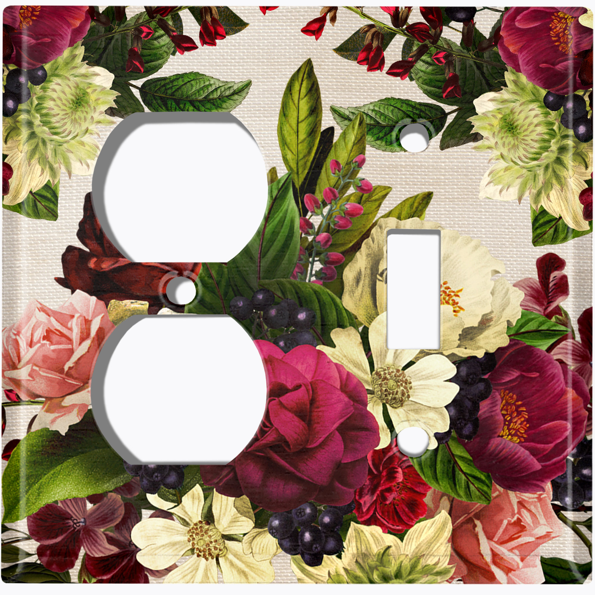 WorldAcc Flower Rose Red White 2-Gang Toggle Light Switch / Duplex ...