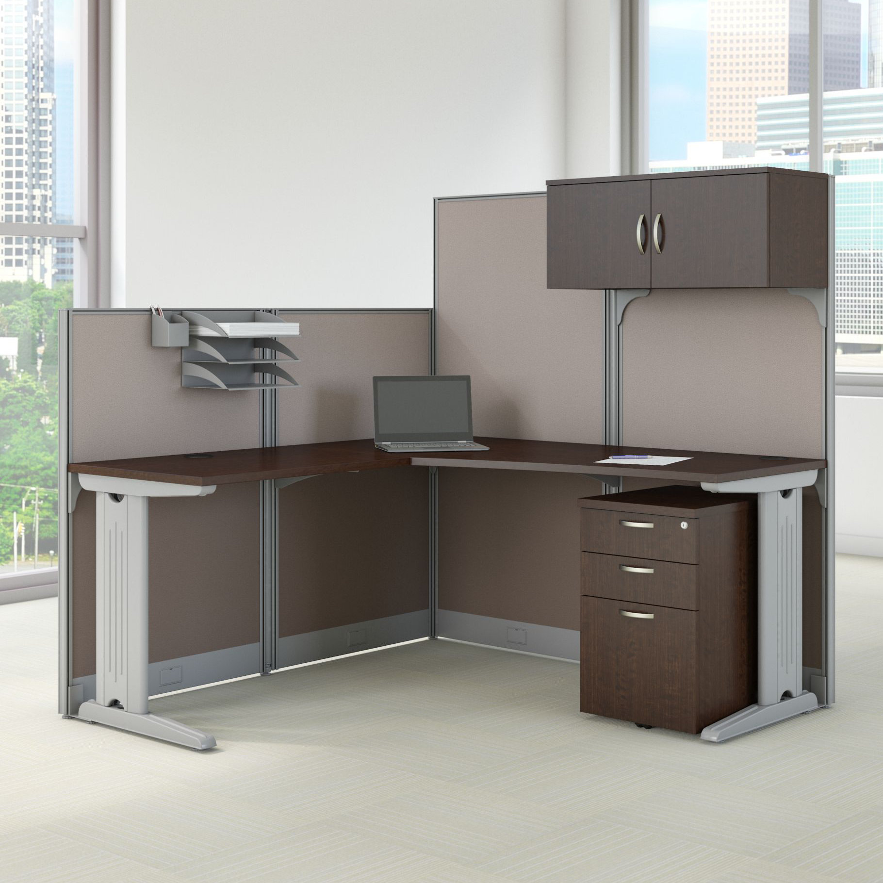 Bush Business Furniture Office in an Hour L Shaped Workstation Cubicle ...