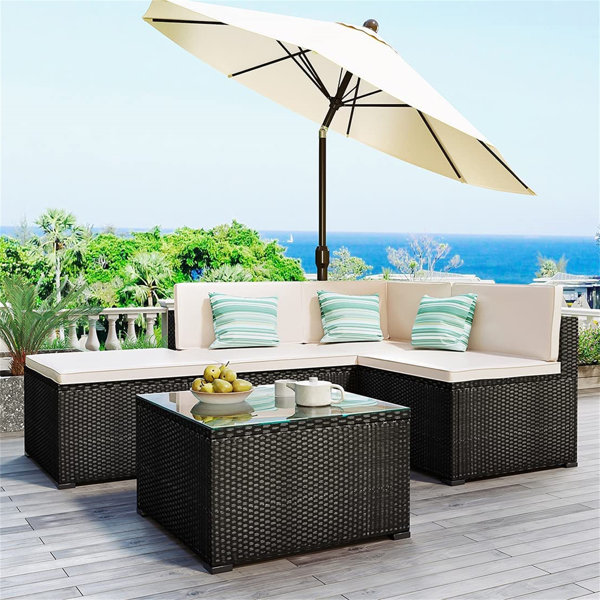 Arlmont & Co. 5-Piece Patio PE Wicker Sectional Sofa Chair Set, Manual ...
